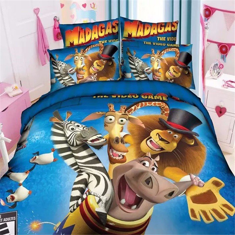 Twin Size 3pcs Madagascar bedding set duvet bed sheet cover pillow cases