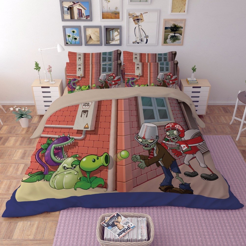 #02 Full Size 4pcs Plants vs. Zombies game bedding set duvet bed sheet ...