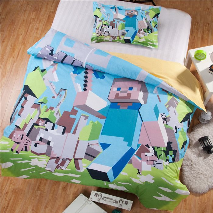Twin Size Minecraft Steve Cartoon bedding set duvet cover bed sheet ...