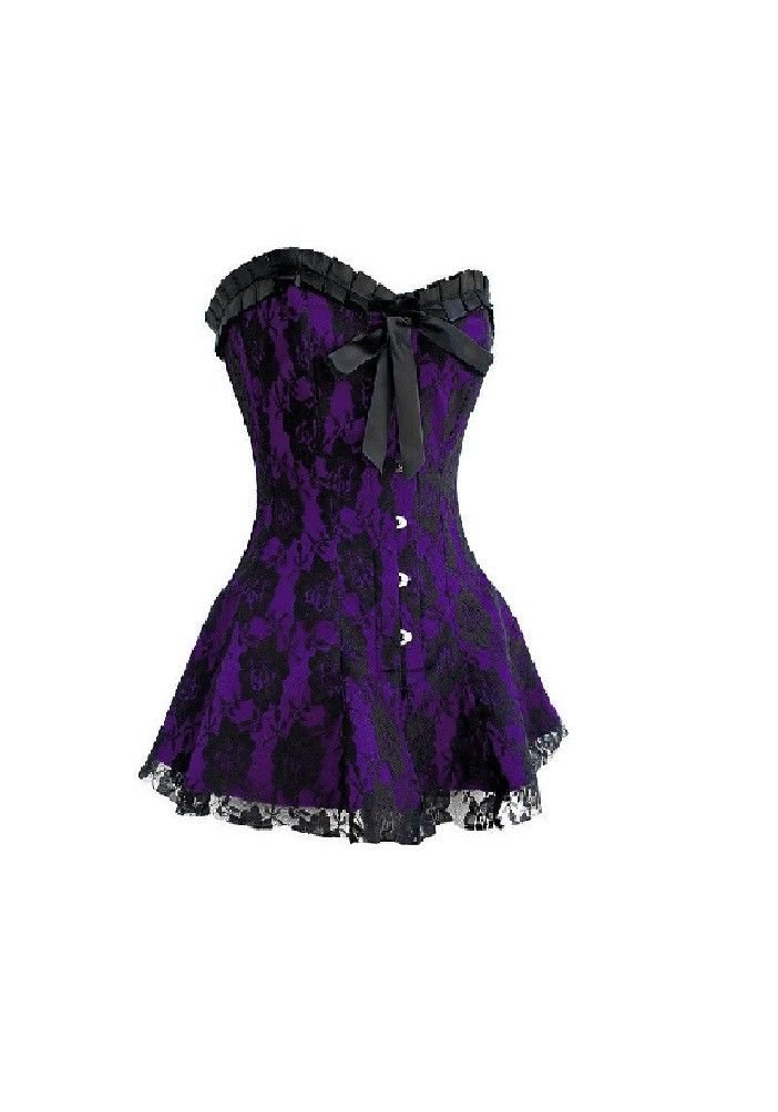 Purple Satin Black Net Frill Goth Burlesque Waist Cincher Basque ...