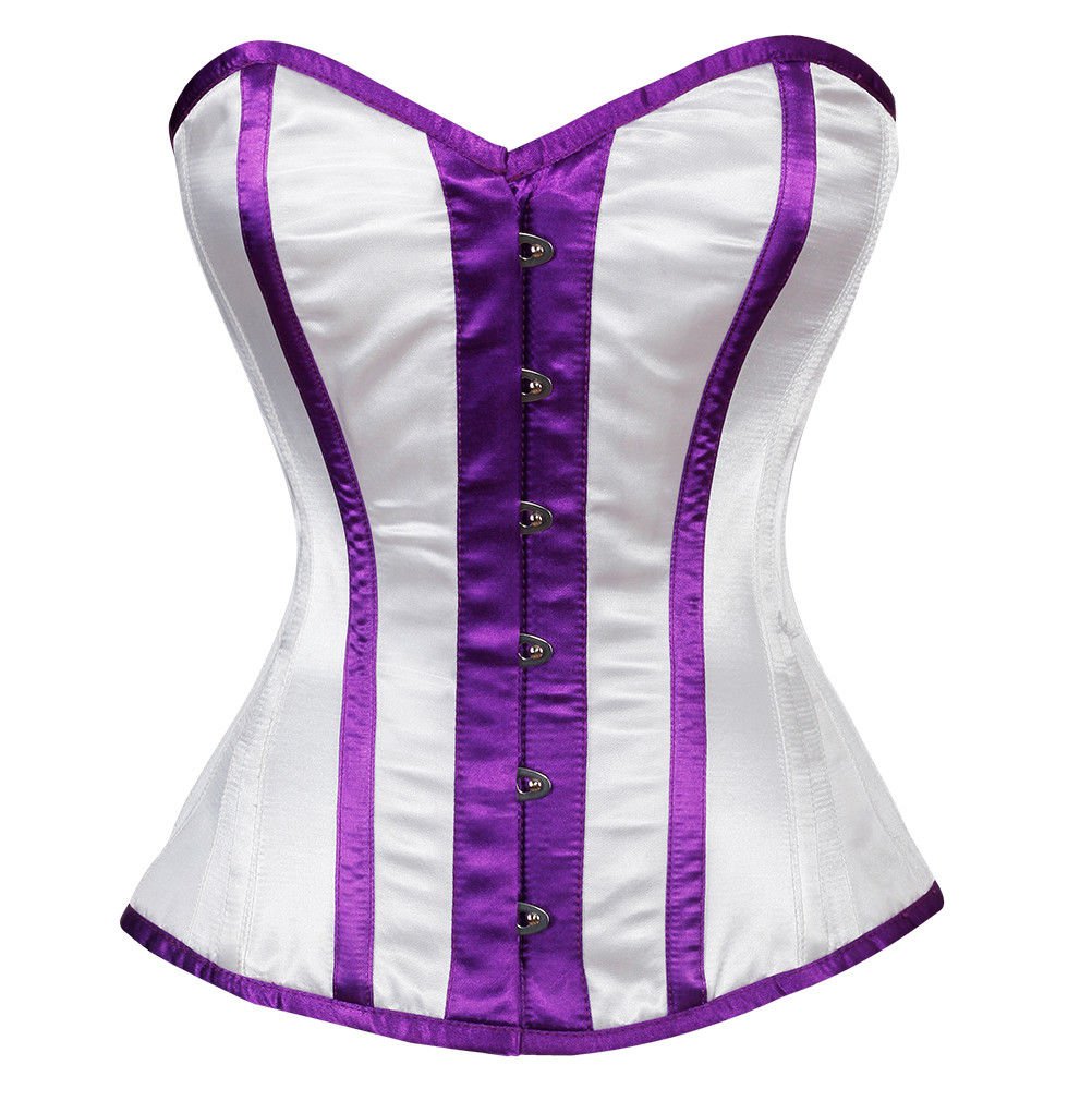 White Satin Purple Strips Gothic Burlesque Waist Cincher Bustier ...