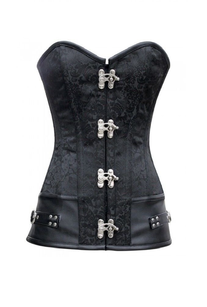 Black Brocade & Leather Gothic Steampunk Waist Training Bustier ...