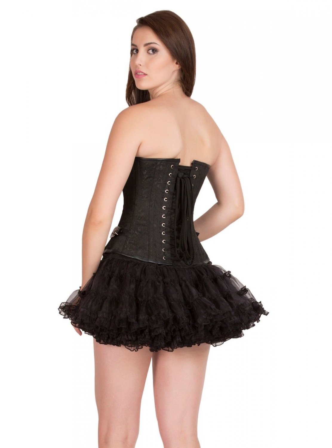 Black Brocade Leather Work Goth Bustier Overbust Costume Tutu Skirt