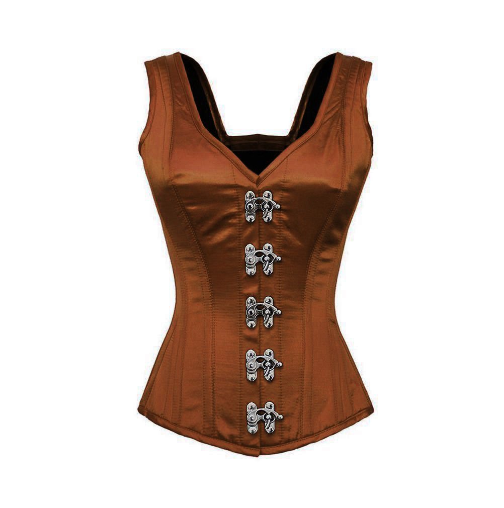 Brown Satin Shoulder Straps Seal Lock Opening Goth Bustier Waist