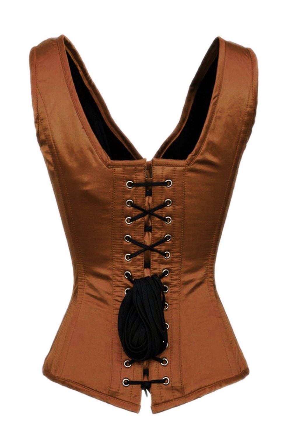 Brown Satin Shoulder Straps Seal Lock Opening Goth Bustier Waist