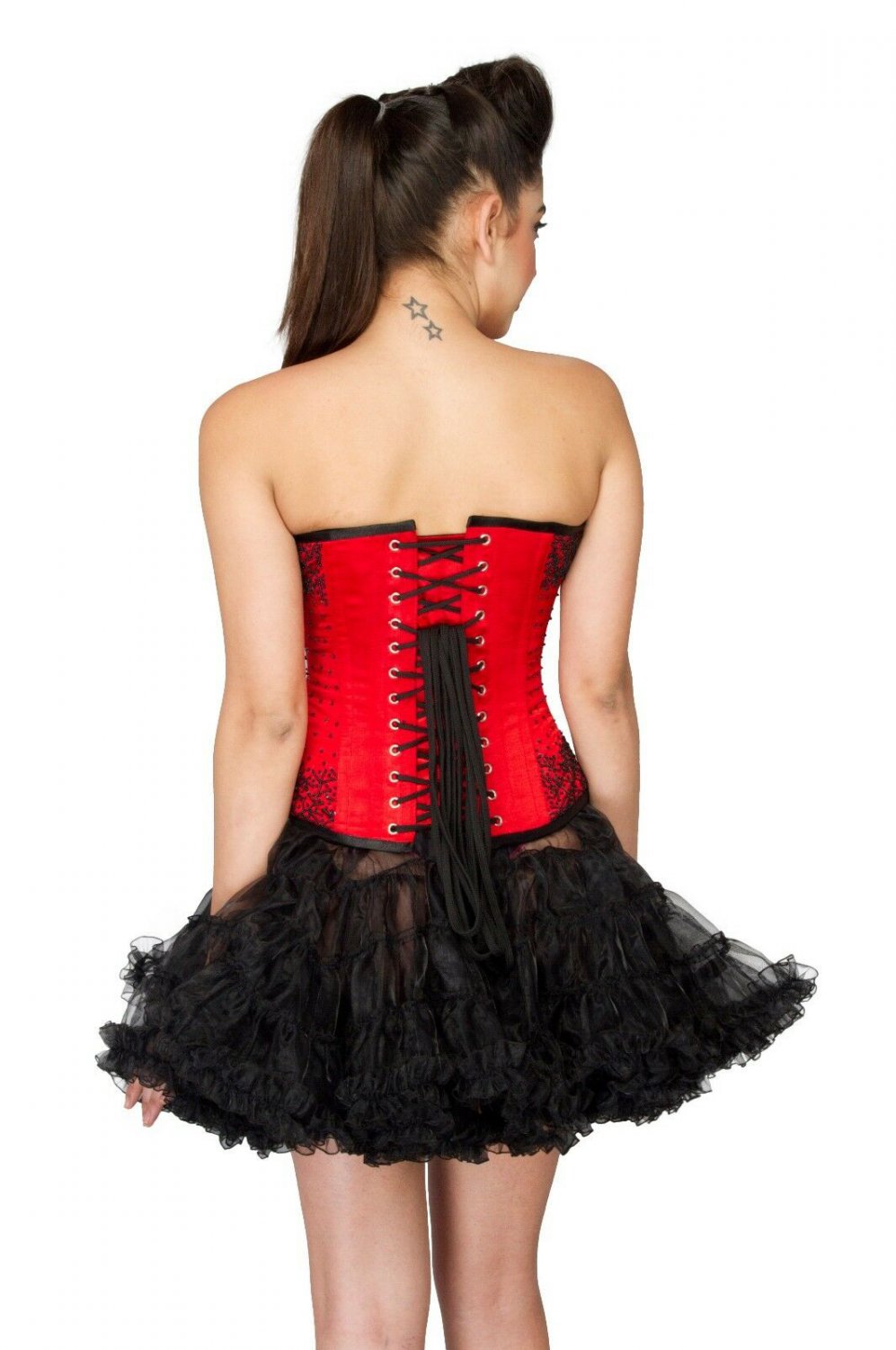 Red Satin Handmade Sequins Burlesque Overbust Christmas Corset Waist