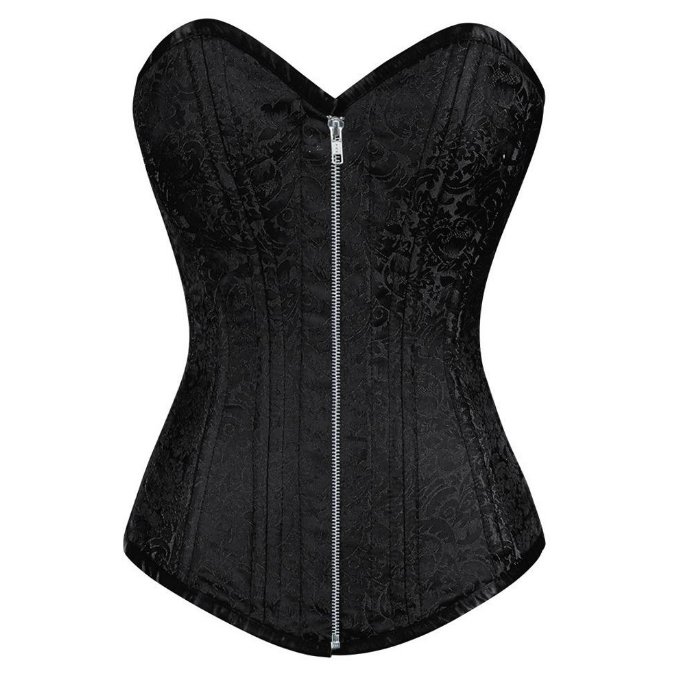 Black Spiral Steel BonedZip Front LONGLINE PLUS SIZE Corset Overbust ...