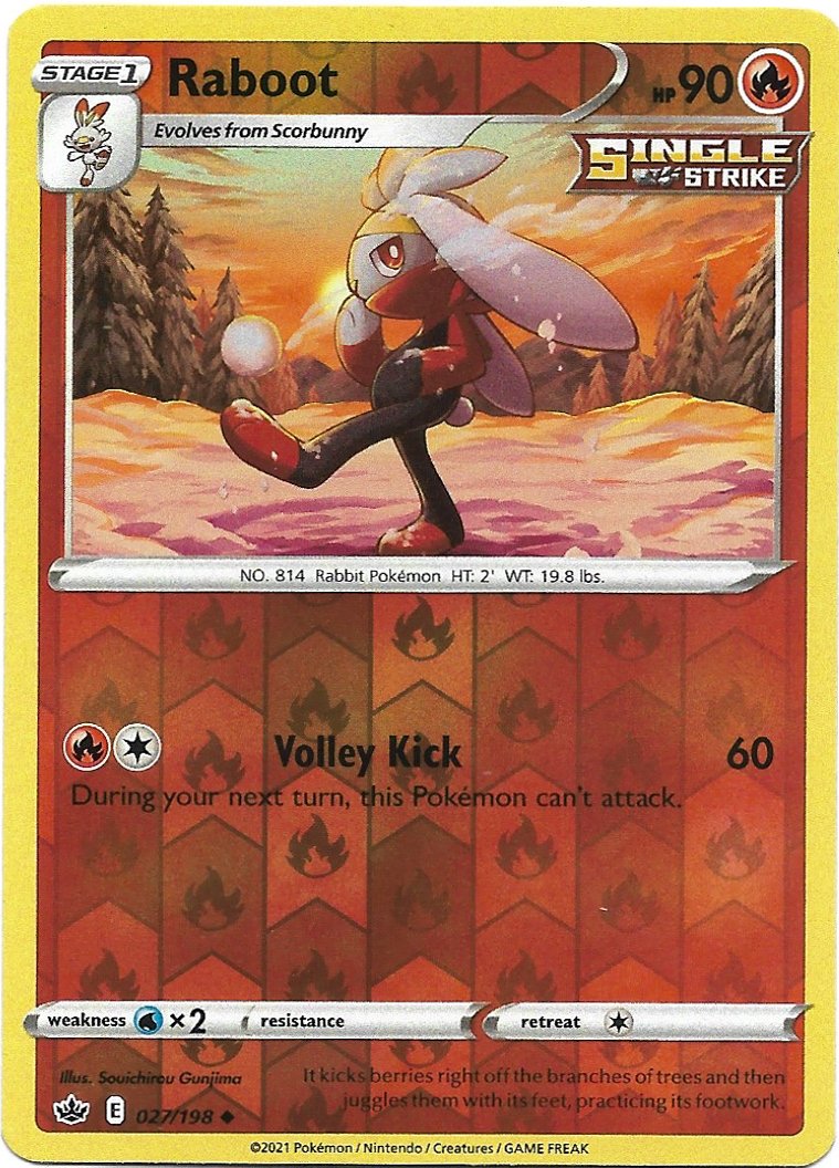 Raboot Reverse Foil Pokemon Sword & Shield Chilling Reign Trading Card ...