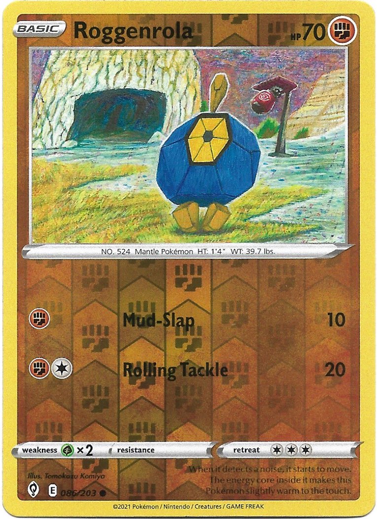 Roggenrola Pokemon Evolving Skies Reverse Holo Trading Card 086/203