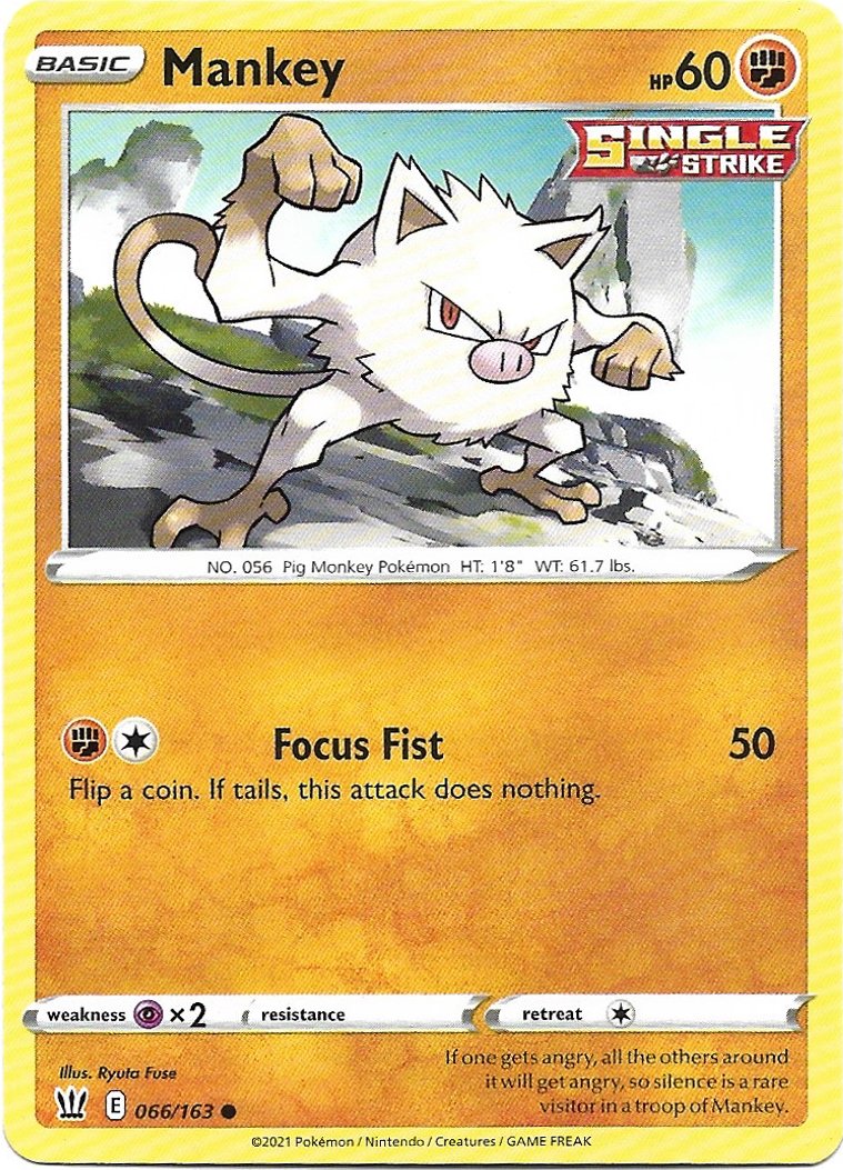 Mankey Pokemon Battle Styles Trading Card 066/163