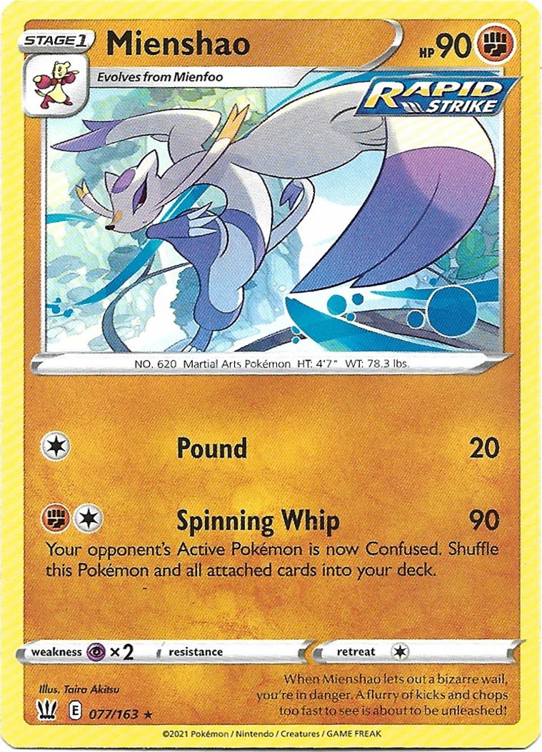 Mienshao Pokemon Battle Styles Trading Card 077/163