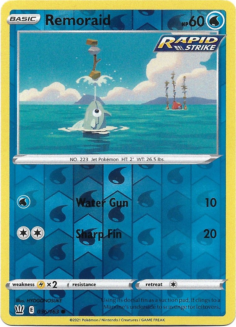 Remoraid Reverse Foil Pokemon Battle Styles Trading Card 036/163