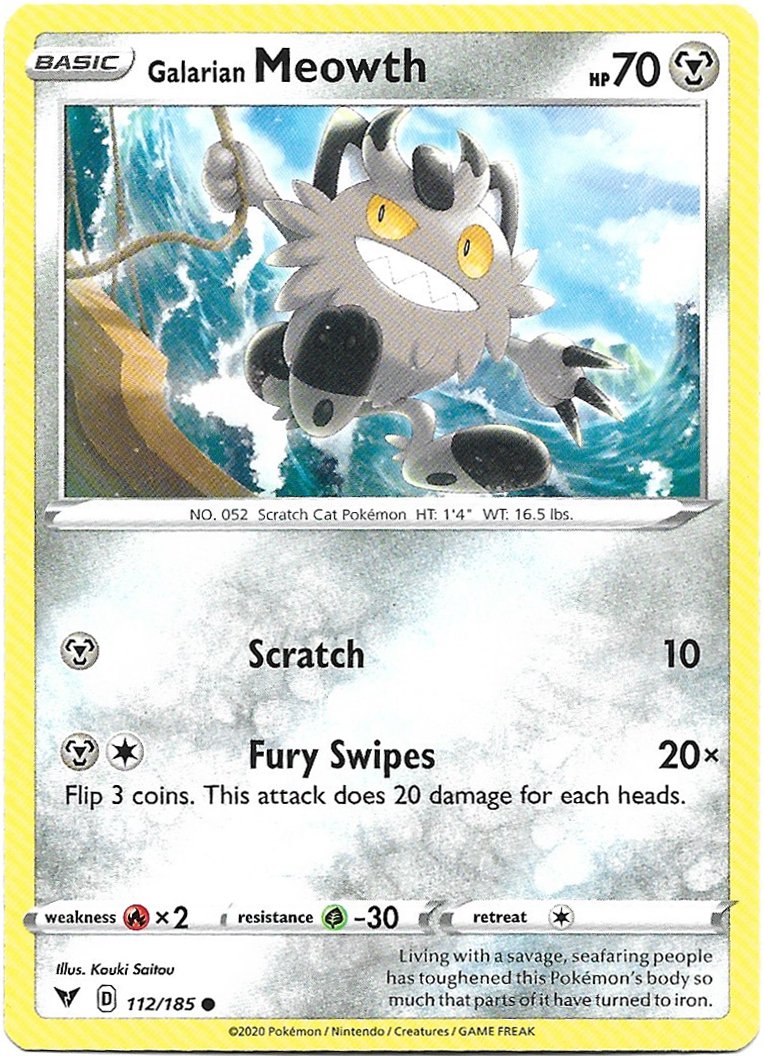 Galarian Meowth 2020 Pokemon Sword & Shield Vivid Voltage Trading Card ...