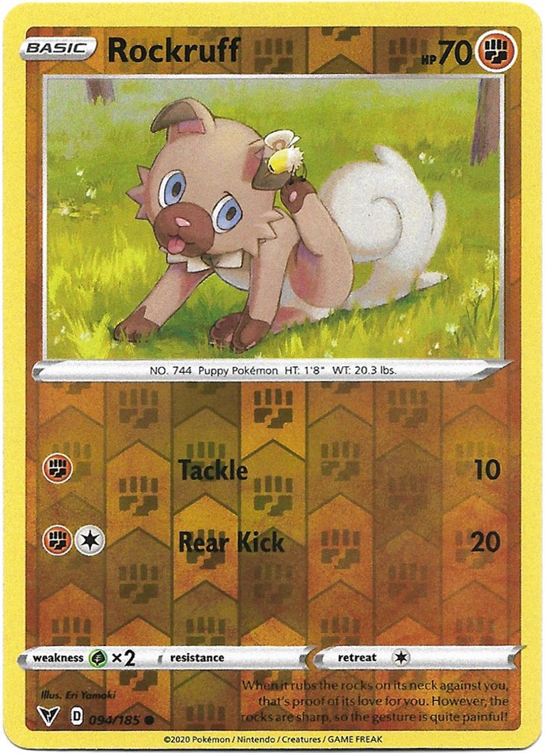 Rockruff 2020 Pokemon Sword & Shield Vivid Voltage Reverse Foil Trading ...
