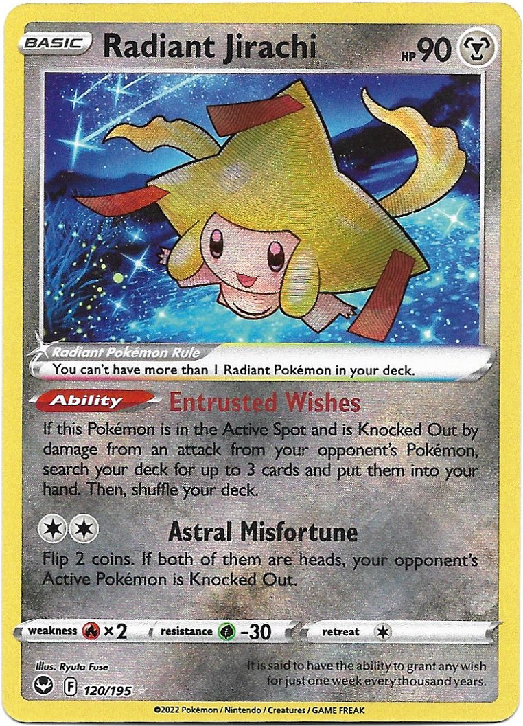 Radiant Jirachi Pokemon Silver Tempest Trading Card 120/195