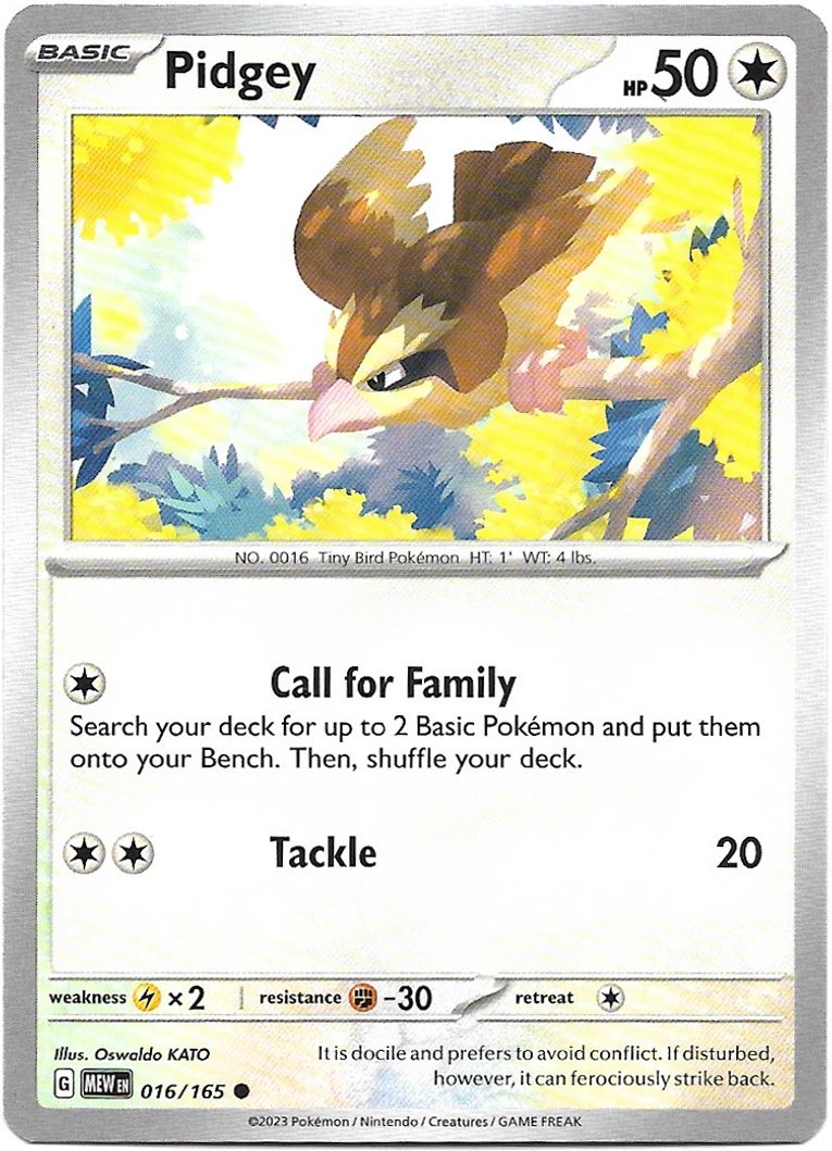 Pidgey Pokemon Scarlet & Violet 151 Trading Card 016/165