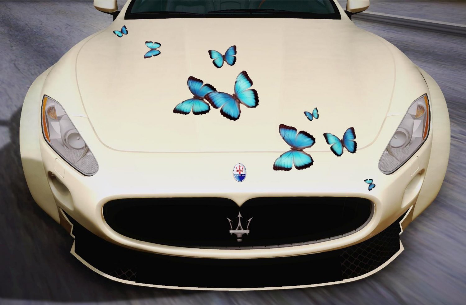 Blue Butterfly Garden Flowers Full Color Car Decal Sticker KR-146 FRST