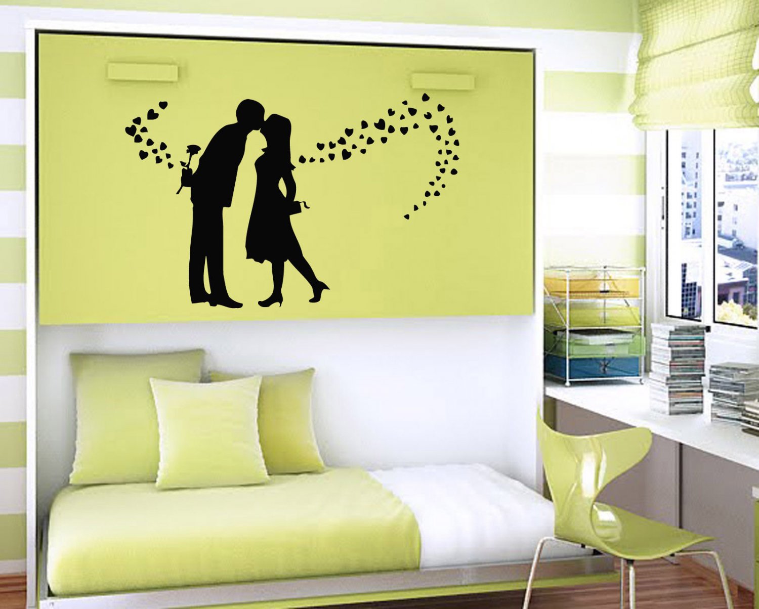 Wall Decor Vinyl Decal Sticker Kissing Couple Hearts tz3032