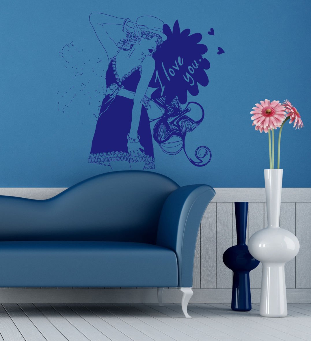 Beauty saloon woman hairdryer flowers love you Wall Art Sticker Decal 9522