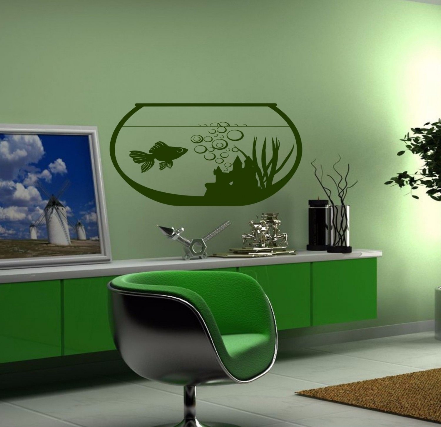 Fish animal aquarium undersea world seaweed Stylish Wall Art Sticker ...