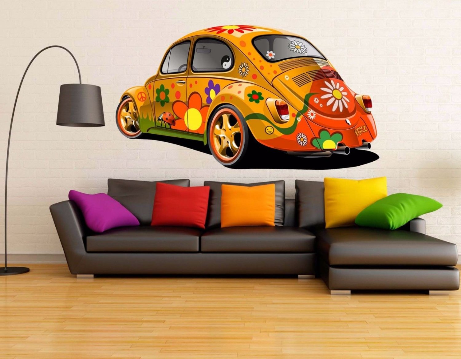 Hippie Car Peace Freedom Full Color Wall Decal Sticker KR-131 FRST