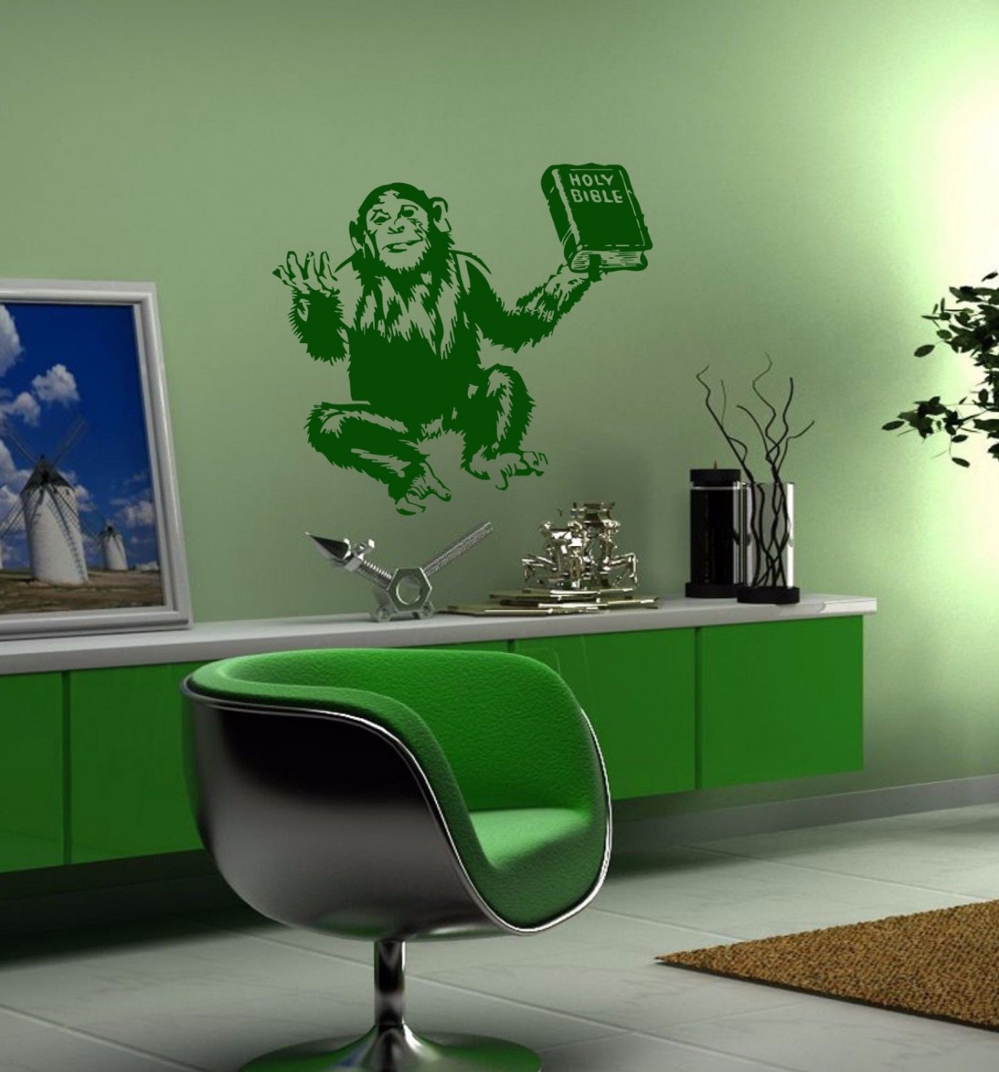 Animal a monkey chimpanzee Bible God Stylish Wall Art Sticker Decal 10088