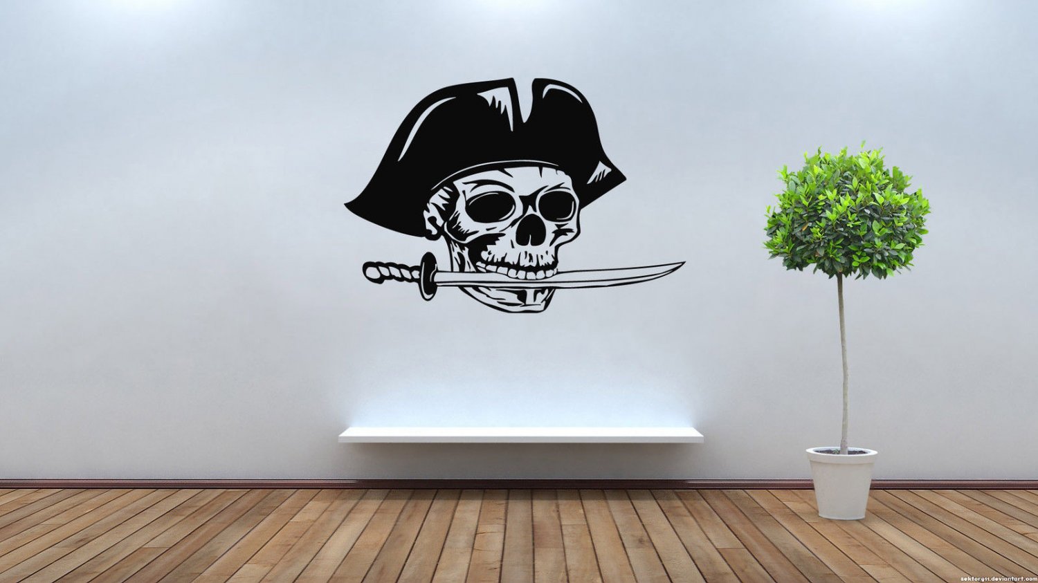Wall Decor Vinyl Decal Sticker Pirate Skull With Sword In Mouth tz199