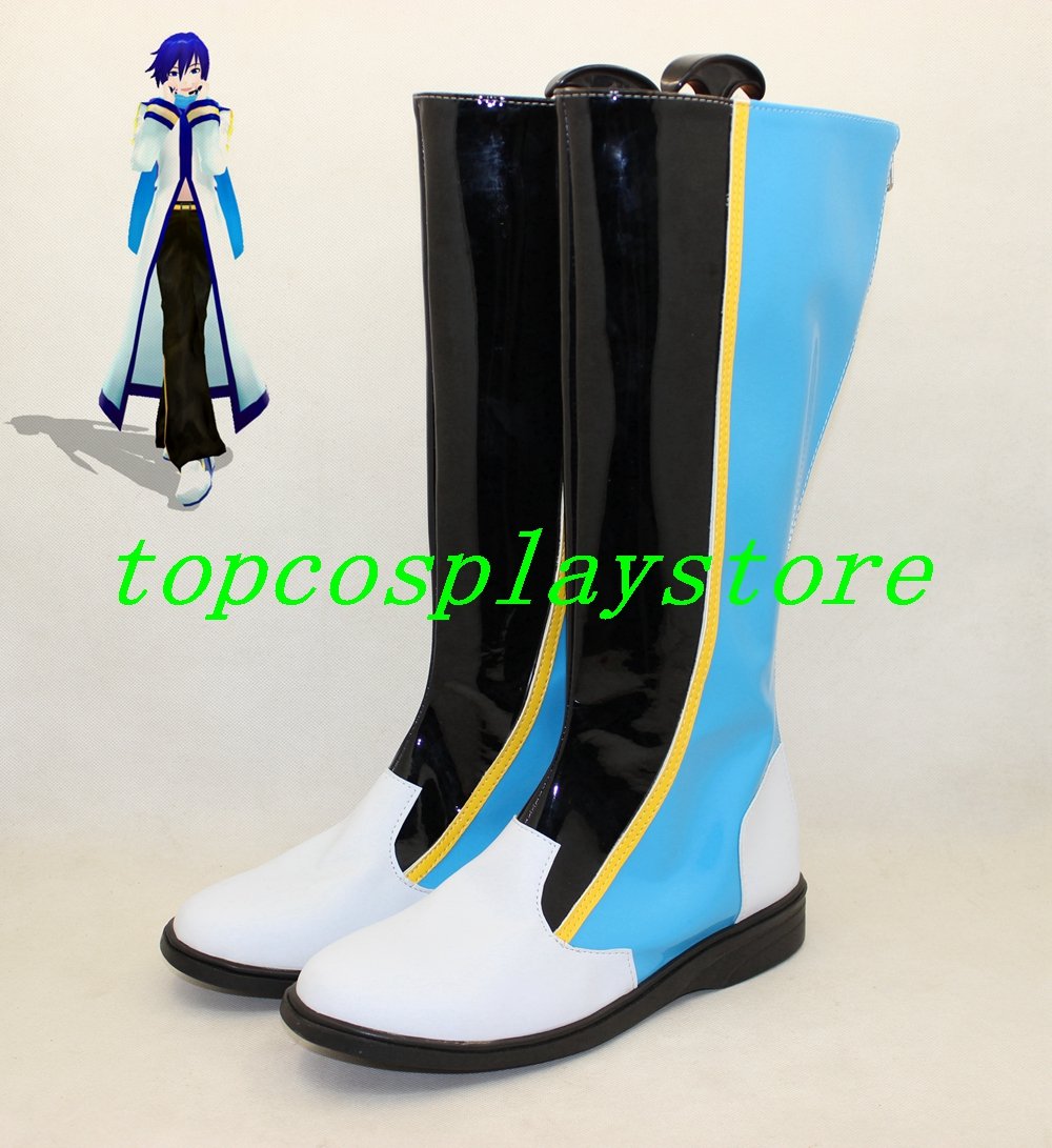 Vocaloid Kaito black blue white version cosplay shoes shoe boots boot