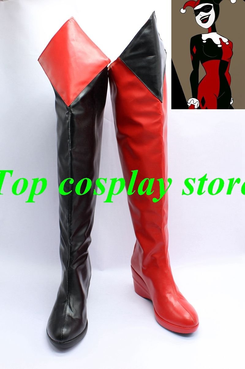 Batman Arkham Asylum Harley Quinn Cosplay Shoes Boots Red + Black new ...