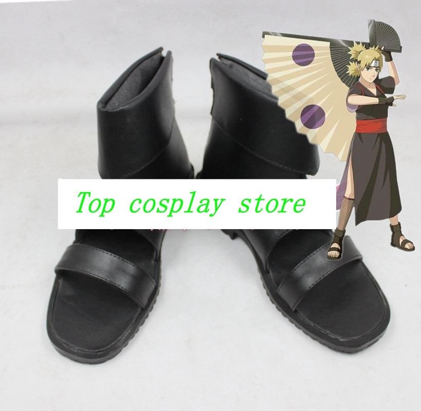 Naruto Temari black pu leather ver cos Cosplay Shoes Boots shoe boot #NS018