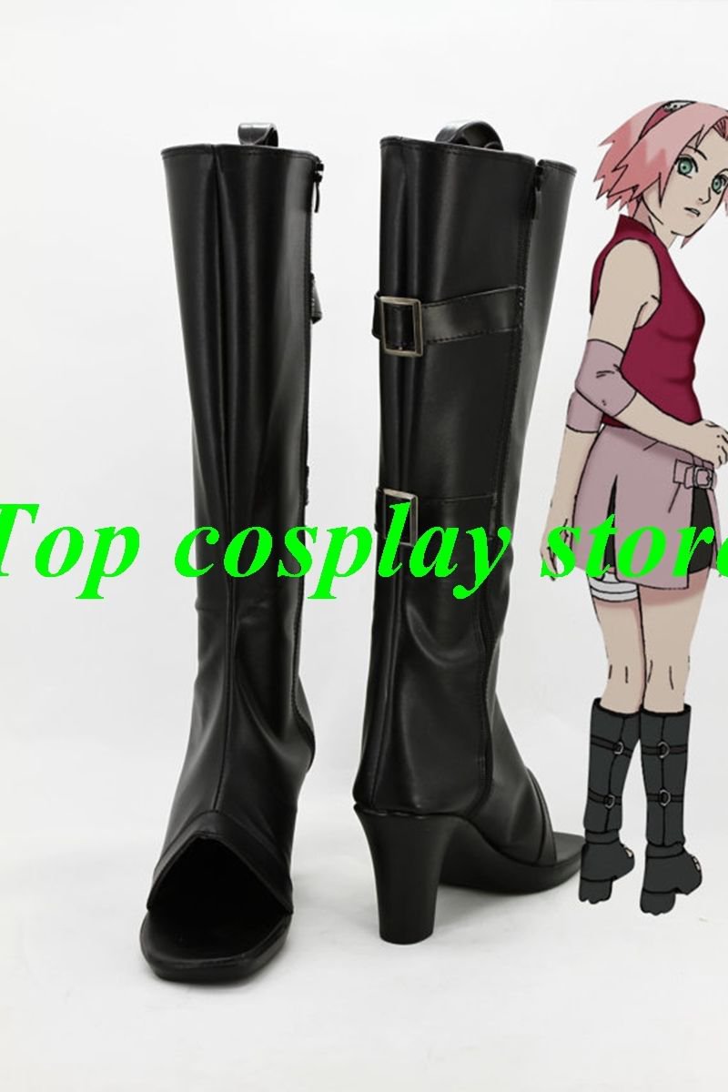Naruto Haruno Sakura Cosplay Boots Shoes black Ninja high heel Custom ...