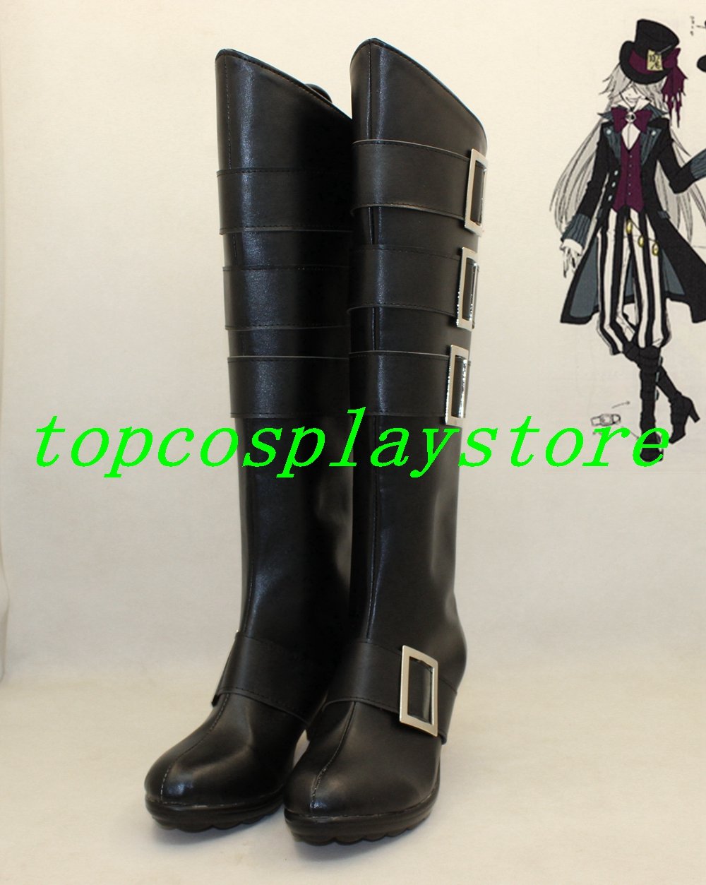 Black Butler Sebastian UnderTaker High Heel Cosplay Boots shoes #15YJZ94