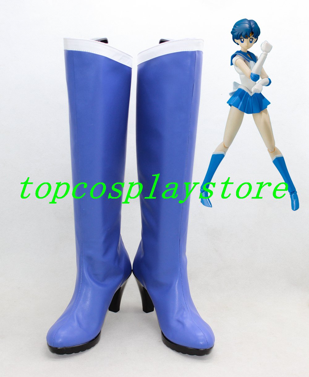 Sailor Moon Sailor Mercury blue high heel ver 3 Cosplay Boots shoes ...