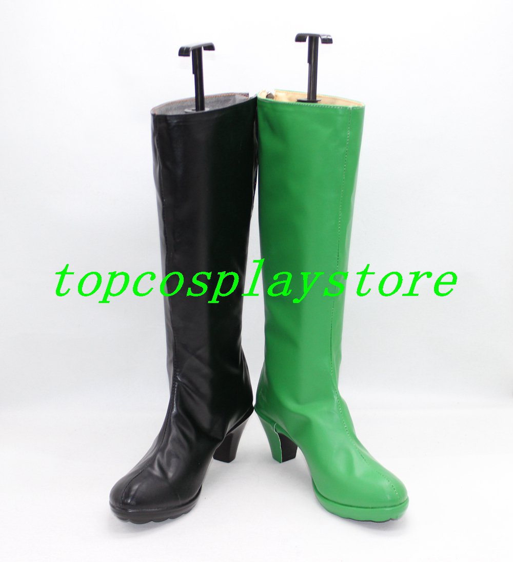 Kim Possible Shego Green and Black Patent Cosplay Shoes boots shoe boot