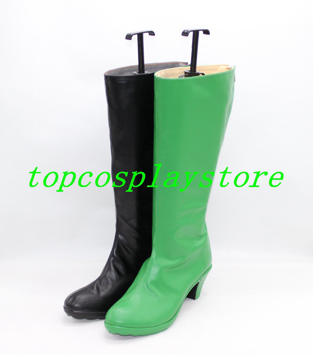 Kim Possible Shego Green and Black Patent Cosplay Shoes boots shoe boot