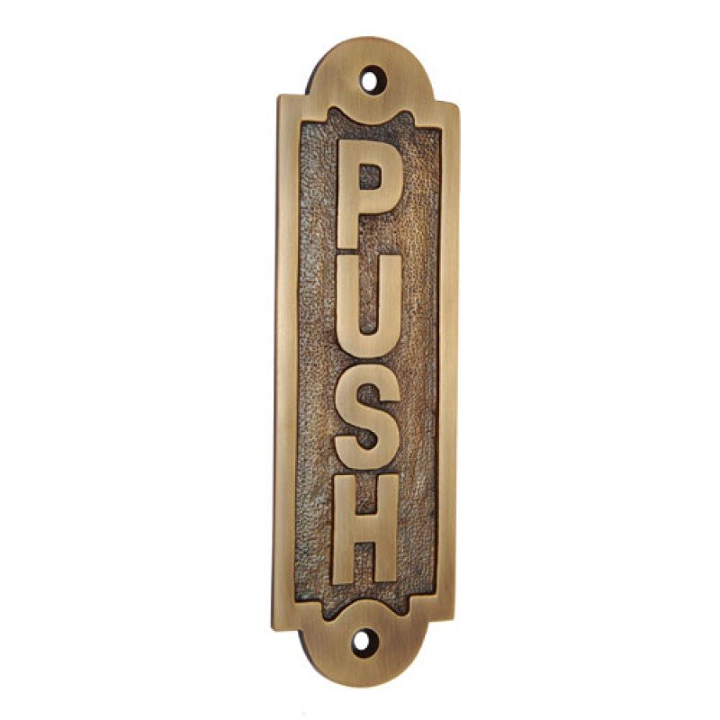 Push Brass Door Sign - Antique Brass