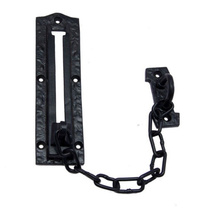 155mm x 42mm Black Antique Iron Security Door Chain - Black Powdercoated