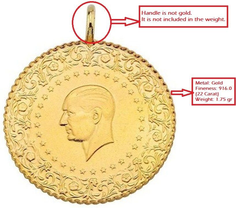 Traditional Turkish Gold Bullion Coin 22 Carat 1.75 Grams +Gift 0 ...