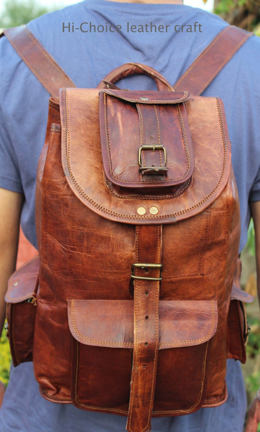 Real Large Vintage Leather BackPack Rucksack Travel Bag For Men's and ...
