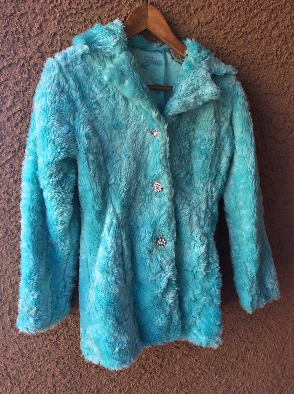 Girls Formal Guess Turquoise Faux Fur Rhinestone Winter Coat Children’s ...