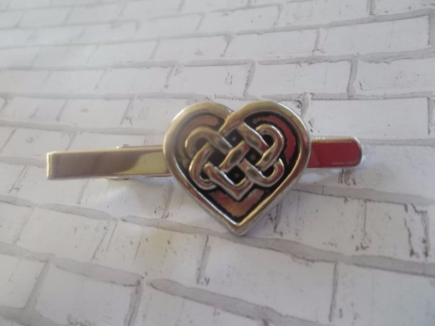 T830 Antique Silver Celtic Knot Heart Tie Clip Bar Pin Tack Great Gift ...