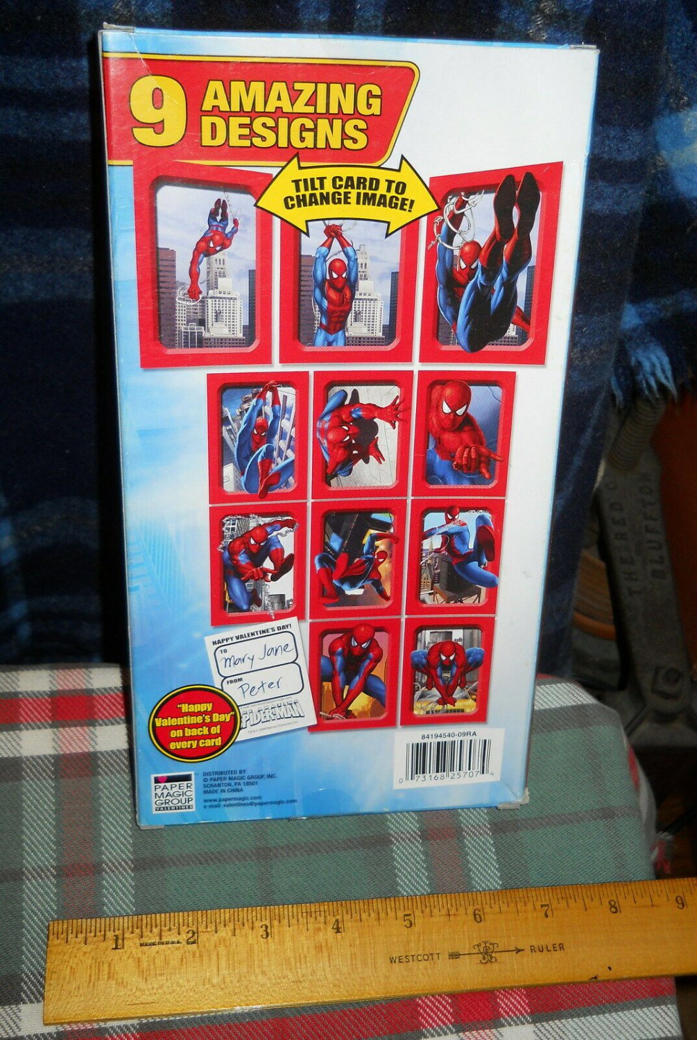 Spider-man BOX of 27 VALENTINES : 9 designs Changing Image Cards -just TiLT