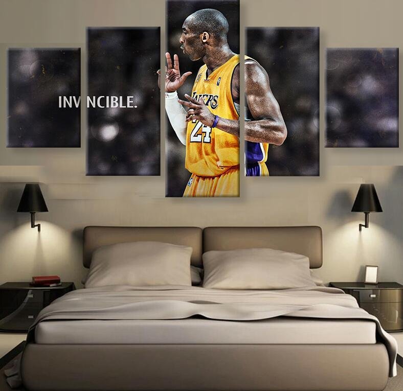 Kobe Bryant INVINCIBLE, 5 Piece Framed Canvas Art Wall Art