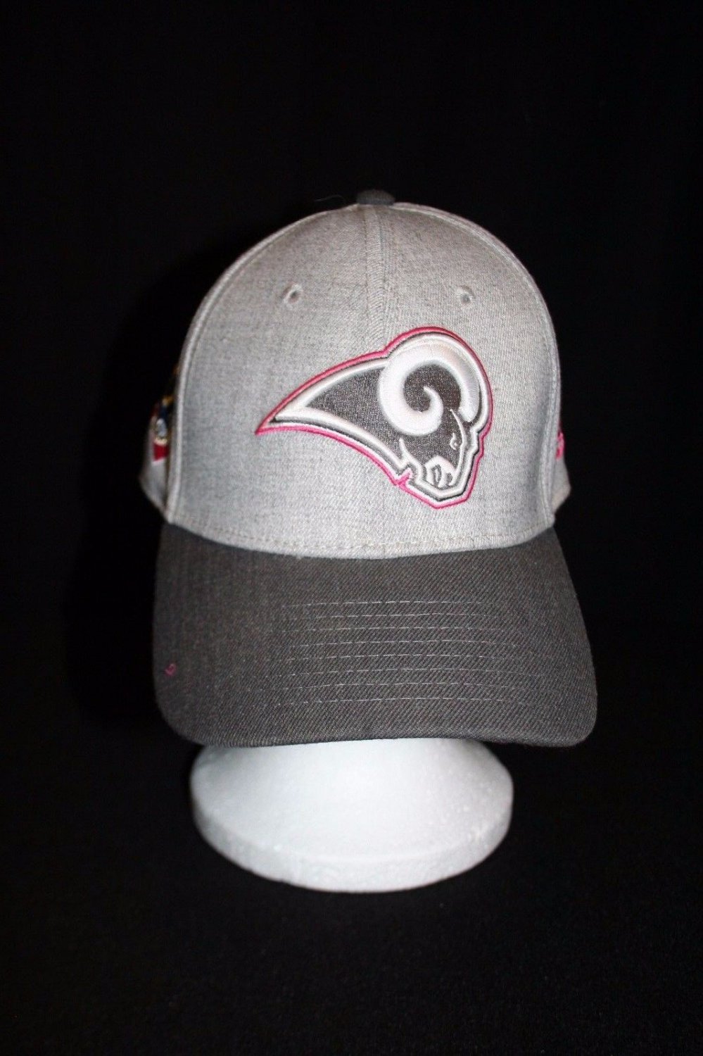NFL Rams Breast Cancer 39THIRTY Lt/Dk Gray Pink Ribbon Stretch Med-Lg ...