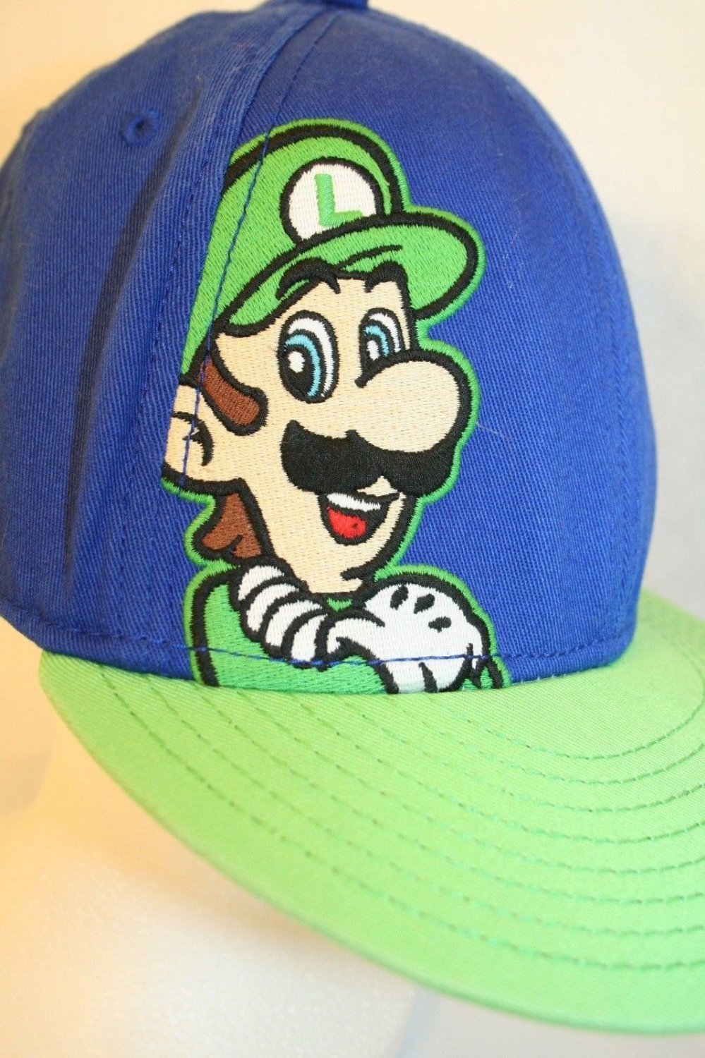 Super Mario Bros Luigi A-Flex Stretch Cap Hat Nintendo Blue Green Flat ...