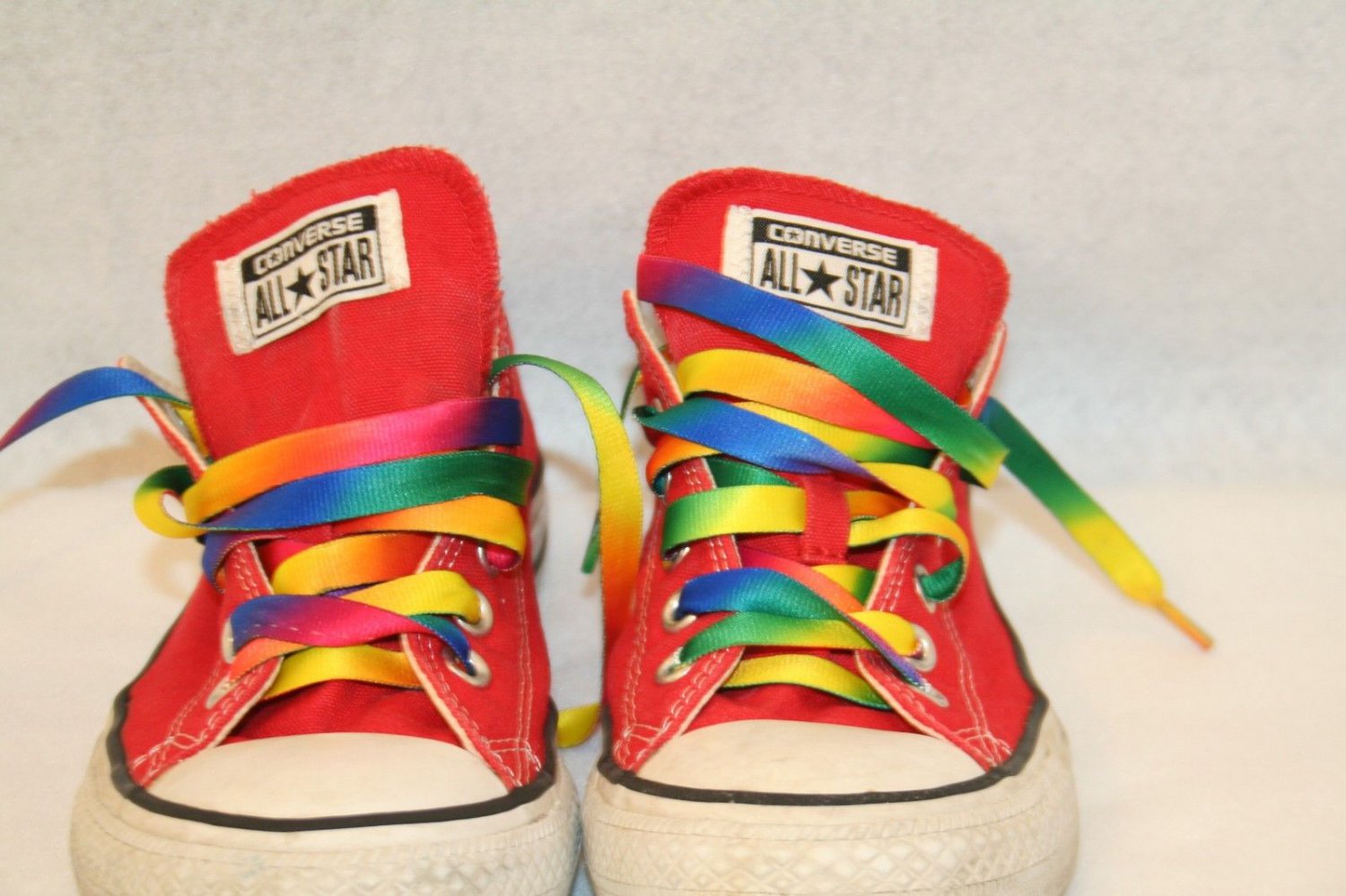 Converse All Star Canvas Low Red 6 1/2 Shoes Multi-color Rainbow laces ...