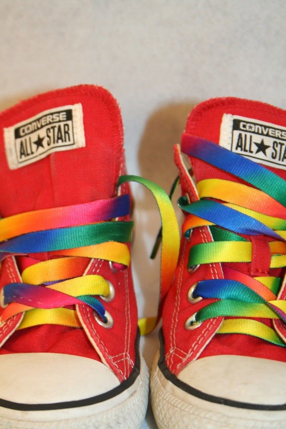 Converse All Star Canvas Low Red 6 1/2 Shoes Multi-color Rainbow laces ...