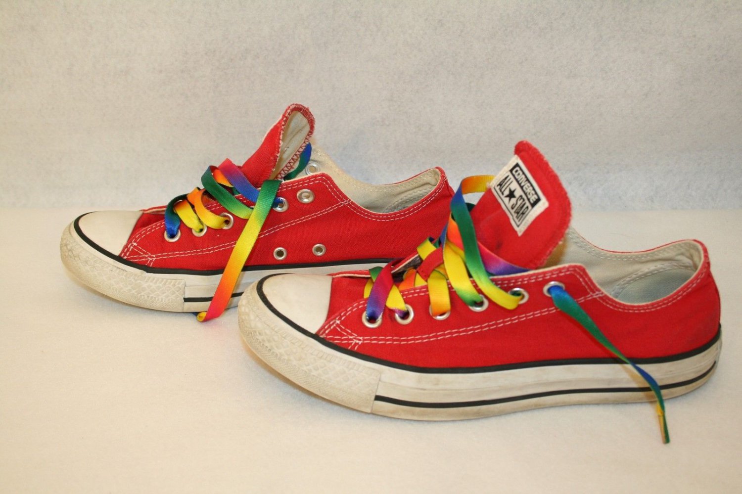 Converse All Star Canvas Low Red 6 1/2 Shoes Multi-color Rainbow laces ...