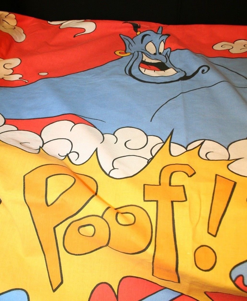 VTG Disney Aladdin Genie Twin Flat Sheet Poof Red Blue White Yellow ...