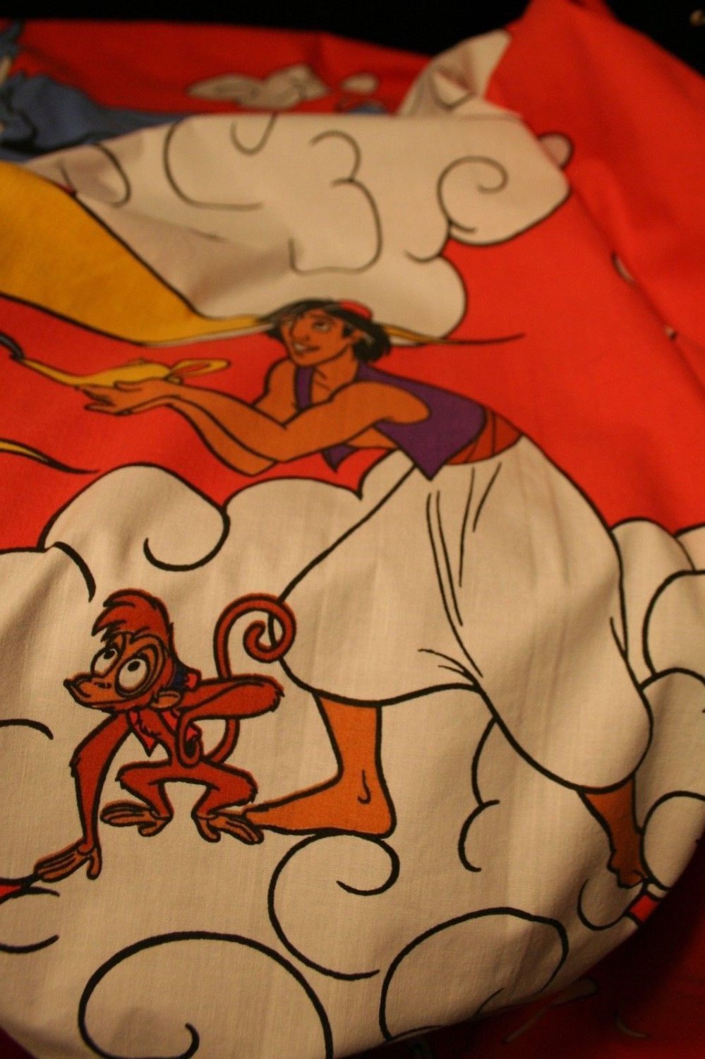 VTG Disney Aladdin Genie Twin Flat Sheet Poof Red Blue White Yellow ...
